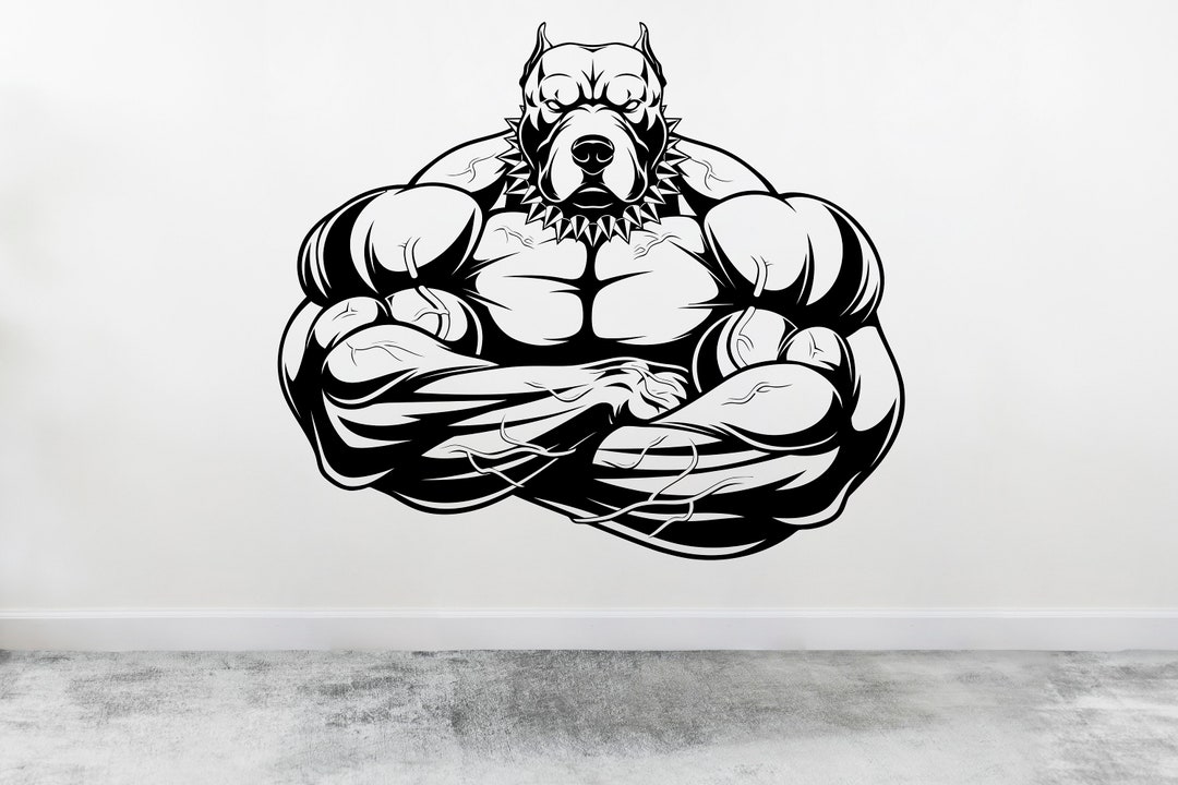 Gym Wall Decor Dog Bodybuilder Gym Stickers Fitness Wall Art Beast Gym ...