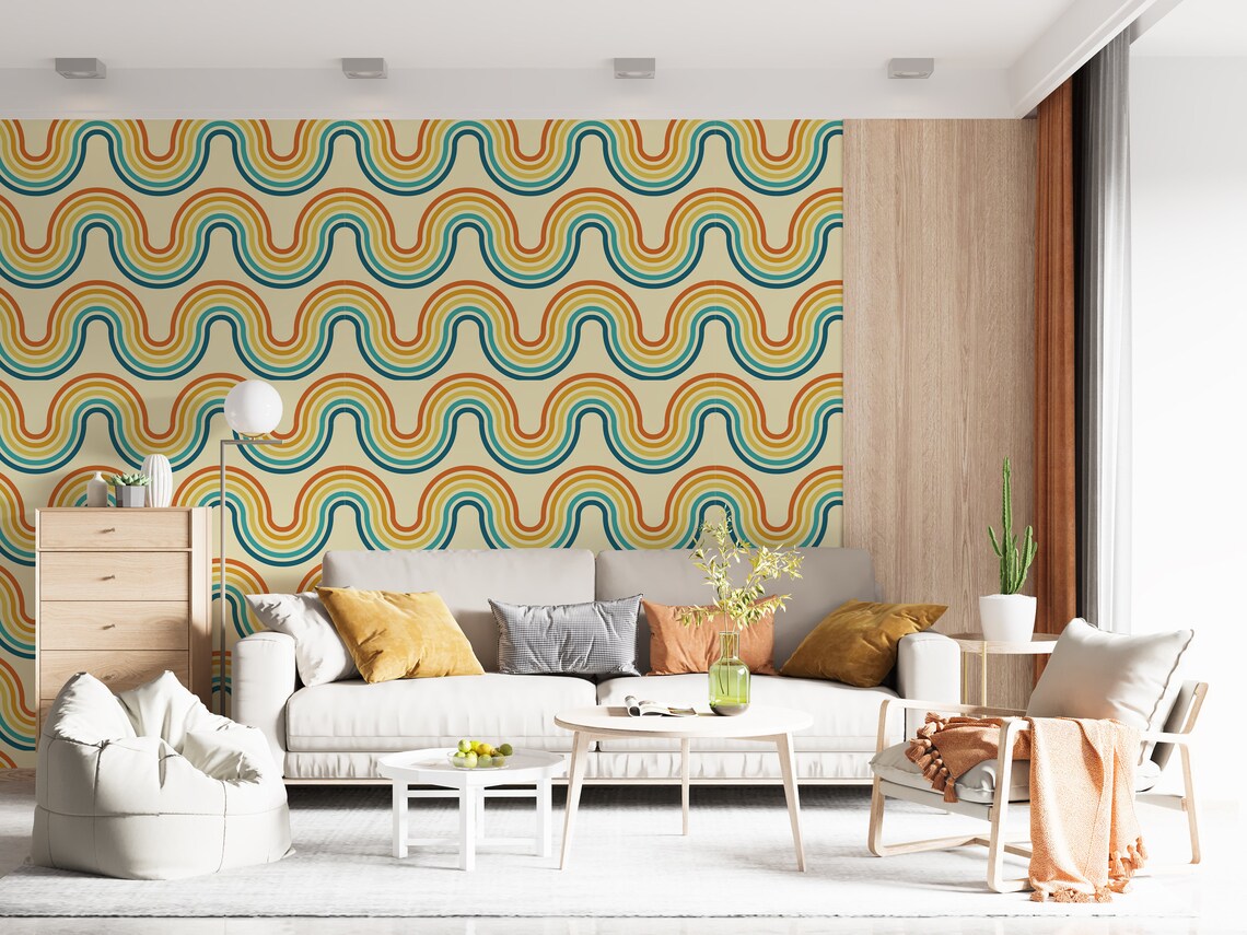 Rainbow Wallpaper Rainbow Mid Century Modern Fabric Wallpaper | Etsy