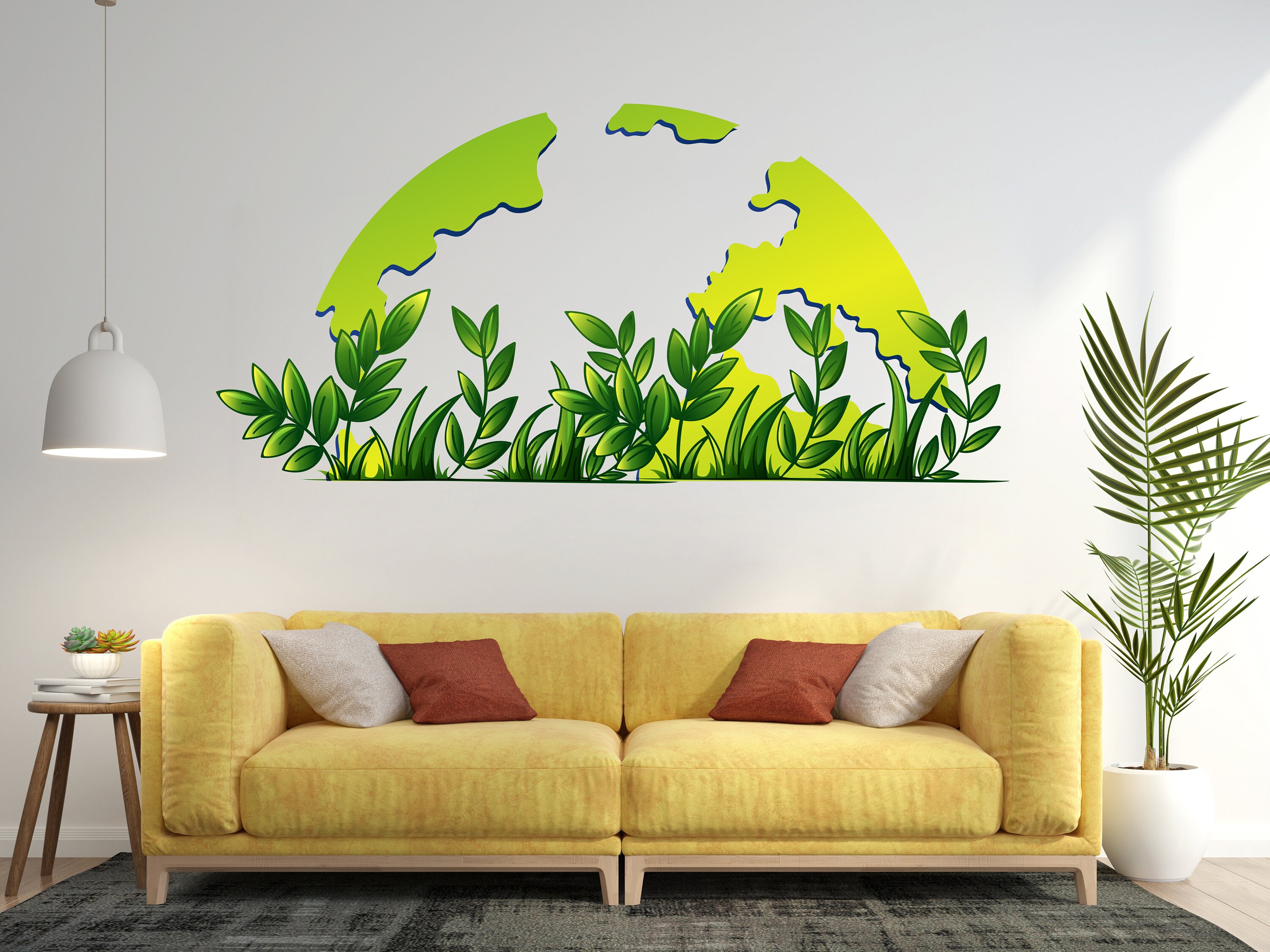 Greenery Planet Earth Decor, World Map Vinyl Sticker Home Office Decor ...