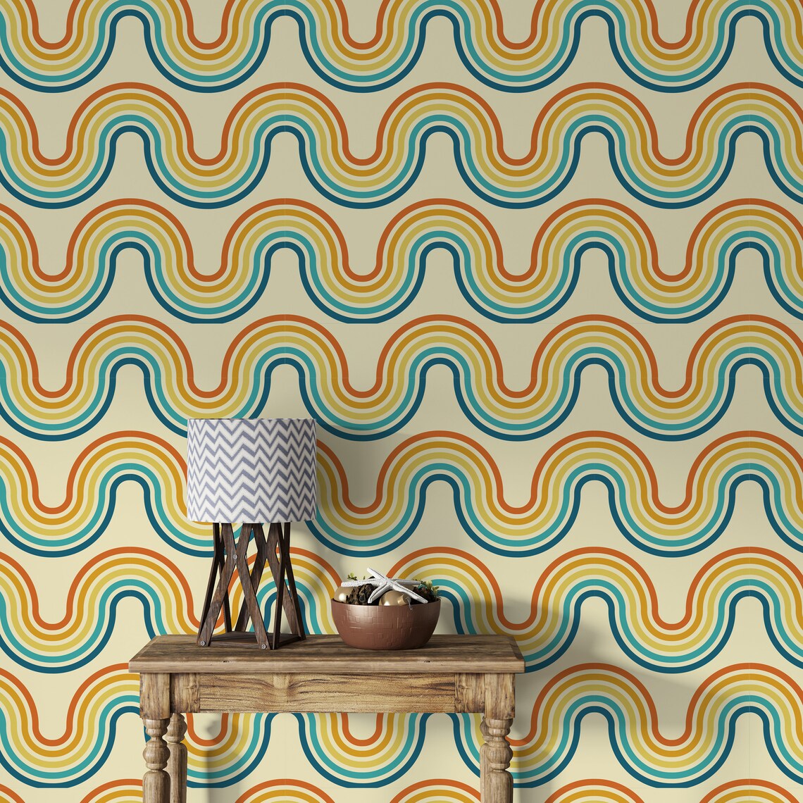 Rainbow Wallpaper Rainbow Mid Century Modern Fabric Wallpaper - Etsy