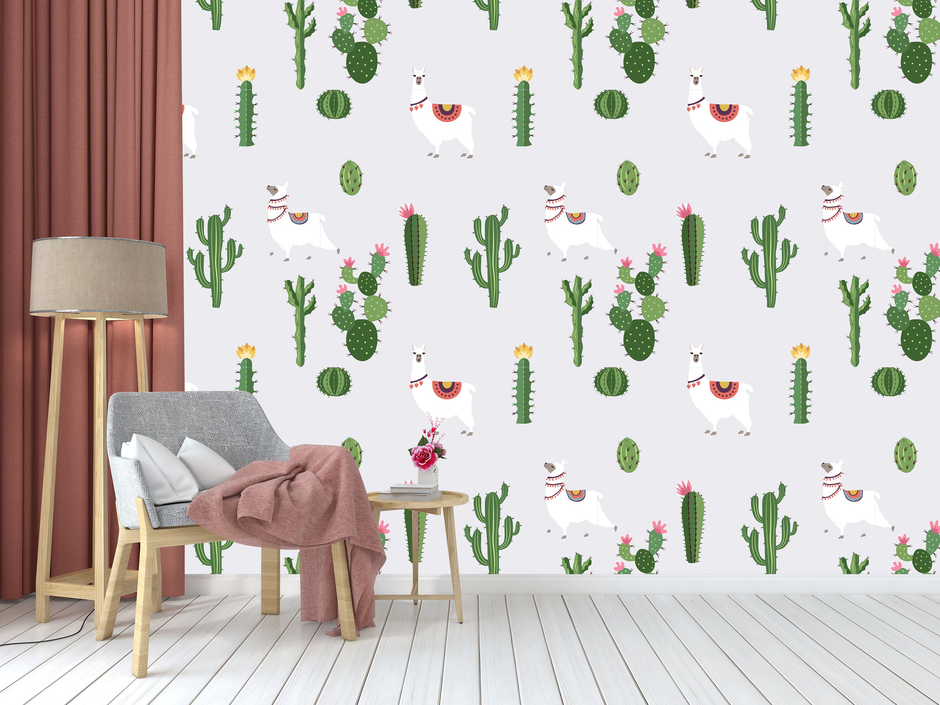 Llama Wallpaper Cactus Wallpaper Llama Fabric Seamless Cactus Wall ...