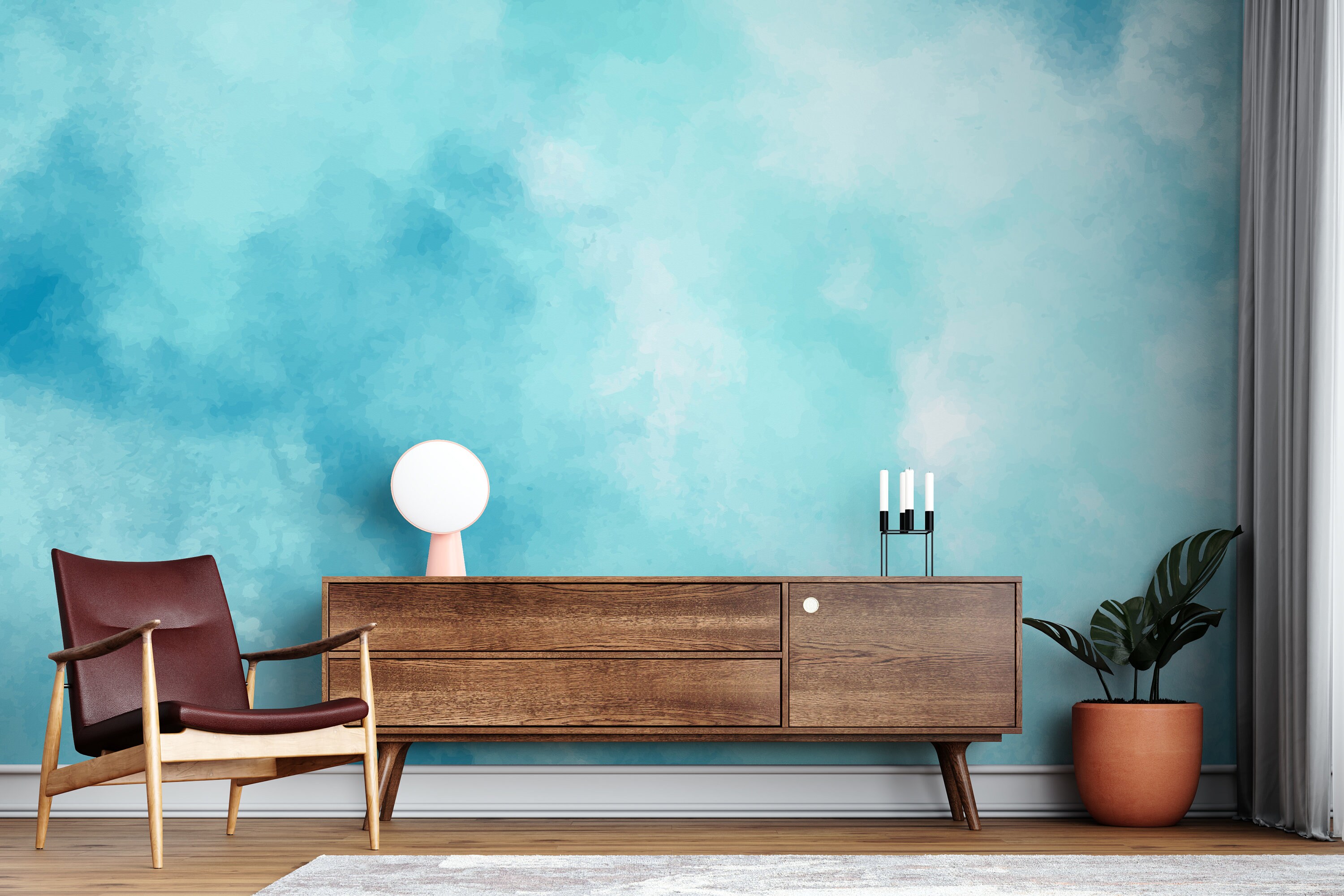 Blue Sky Cloud Mural Mid Century Wall Decor Mural Room Mural - Etsy