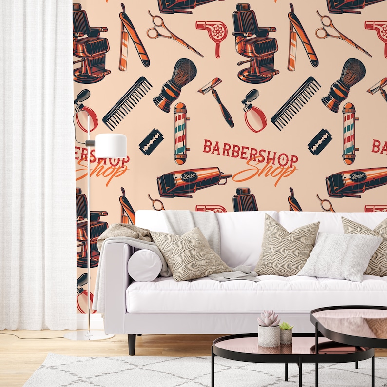 Barber Wallpaper Cut Shave Wall Mural Razor Barber Shop - Etsy