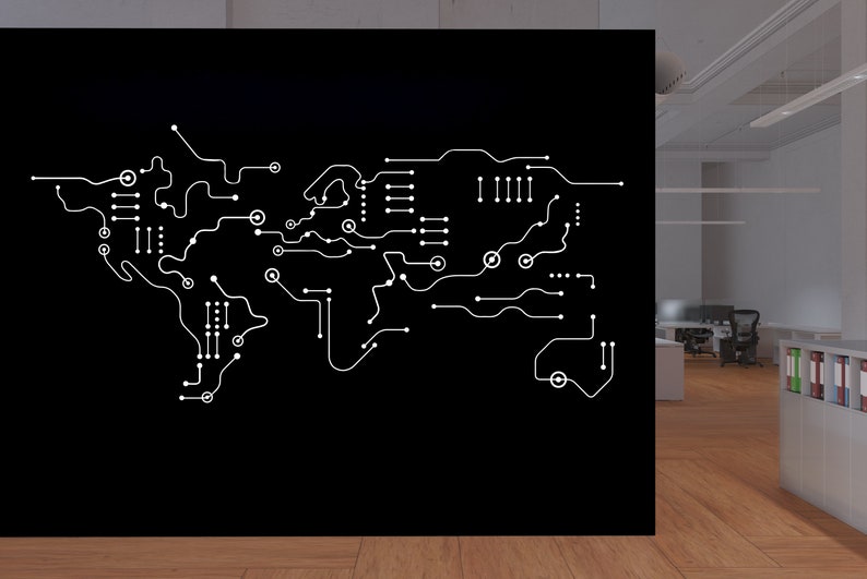 Circuit Board World Map Office Wall Art Decal Technology - Etsy Australia