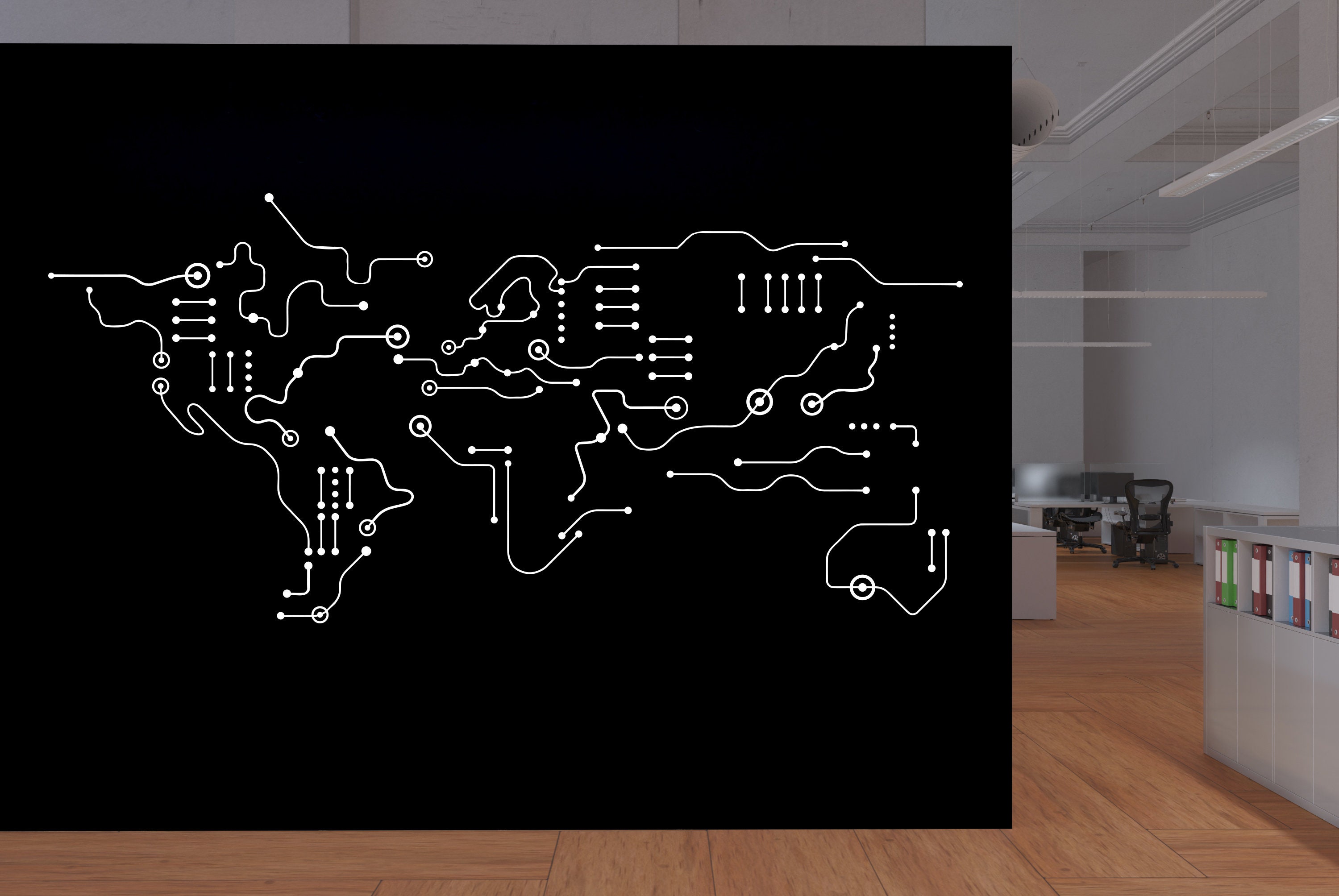 Circuit Board World Map Office Wall Art Decal Technology Etsy
