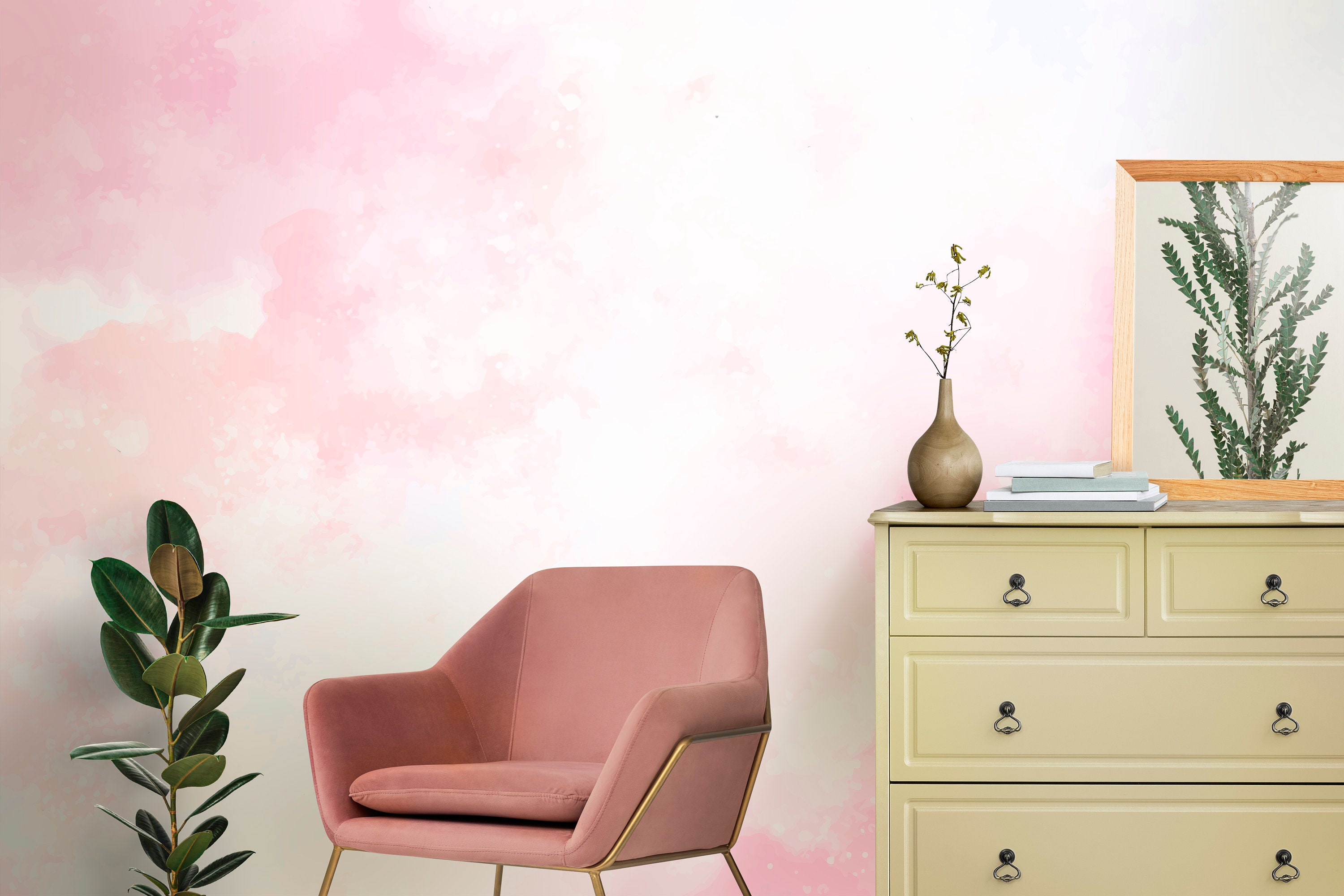 Pink Sky Cloud Mural Mid Century Wall Decor Mural Room Mural - Etsy