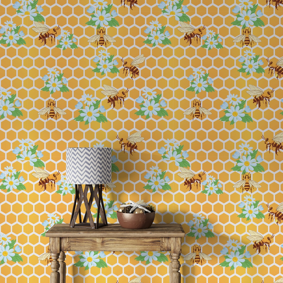 Honey Bee Wallpaper Bee Peel and Stick Honey Flower Wallpaper Seamless ...