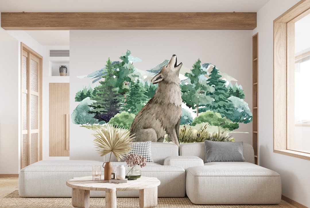 Wolf Wall Decal, Wolf Flower Wall Art, Wolf Head Wall Decor Wolf ...