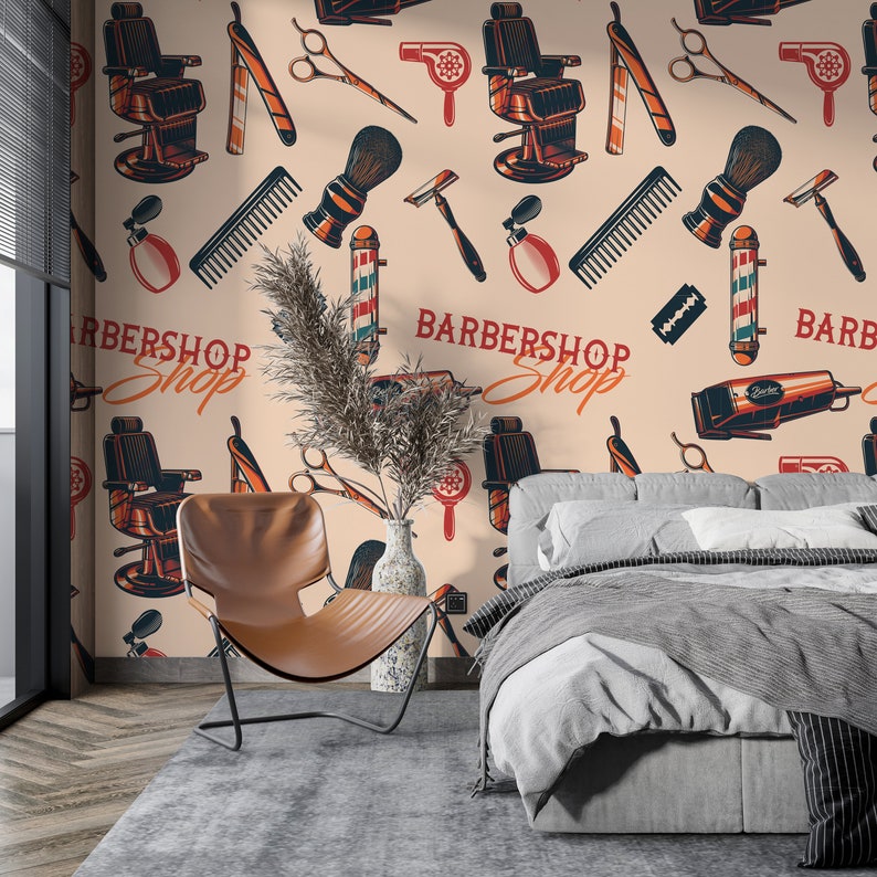 Barber Wallpaper Cut Shave Wall Mural Razor Barber Shop - Etsy