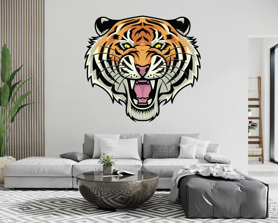Angry Tiger Head King, Tiger Wall Decal, Tiger Wall Art, Tiger Head ...