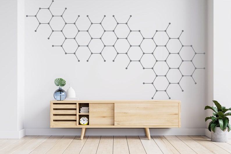 Hexagon Lines Wall Decal Geometric Wall Decals Circuit - Etsy