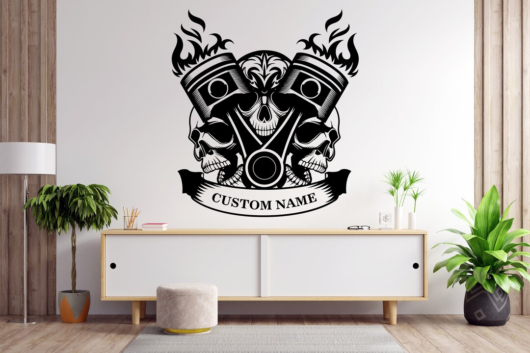 Mechanic Car Wall Decal Skull Mechanic Decal Car Stickers Pistons ...