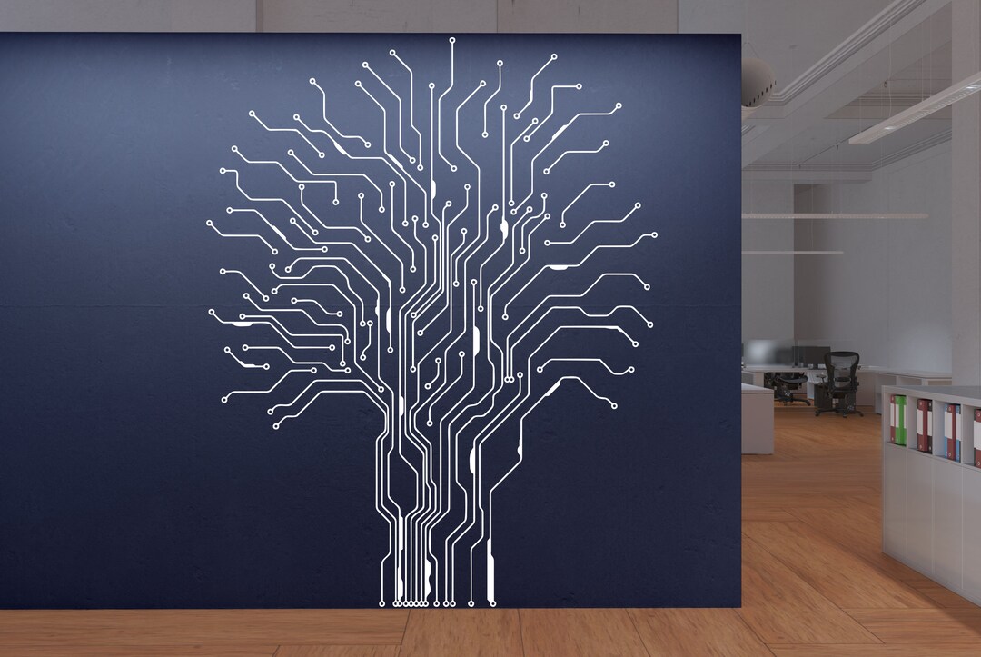 Tree Circuit Board Office Wall Decal, Technology Vinyl Wall Art Decals ...