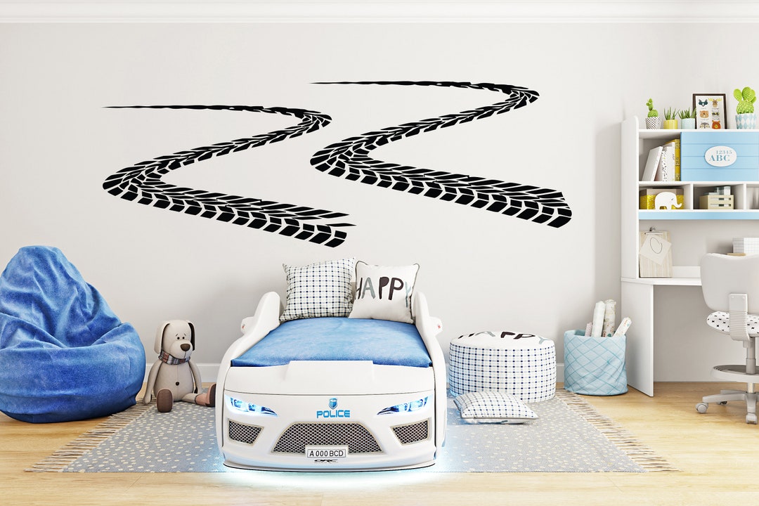 Racing Car Tire Checkered Flags Wall Decal Wheel F1 Decal Personalized ...