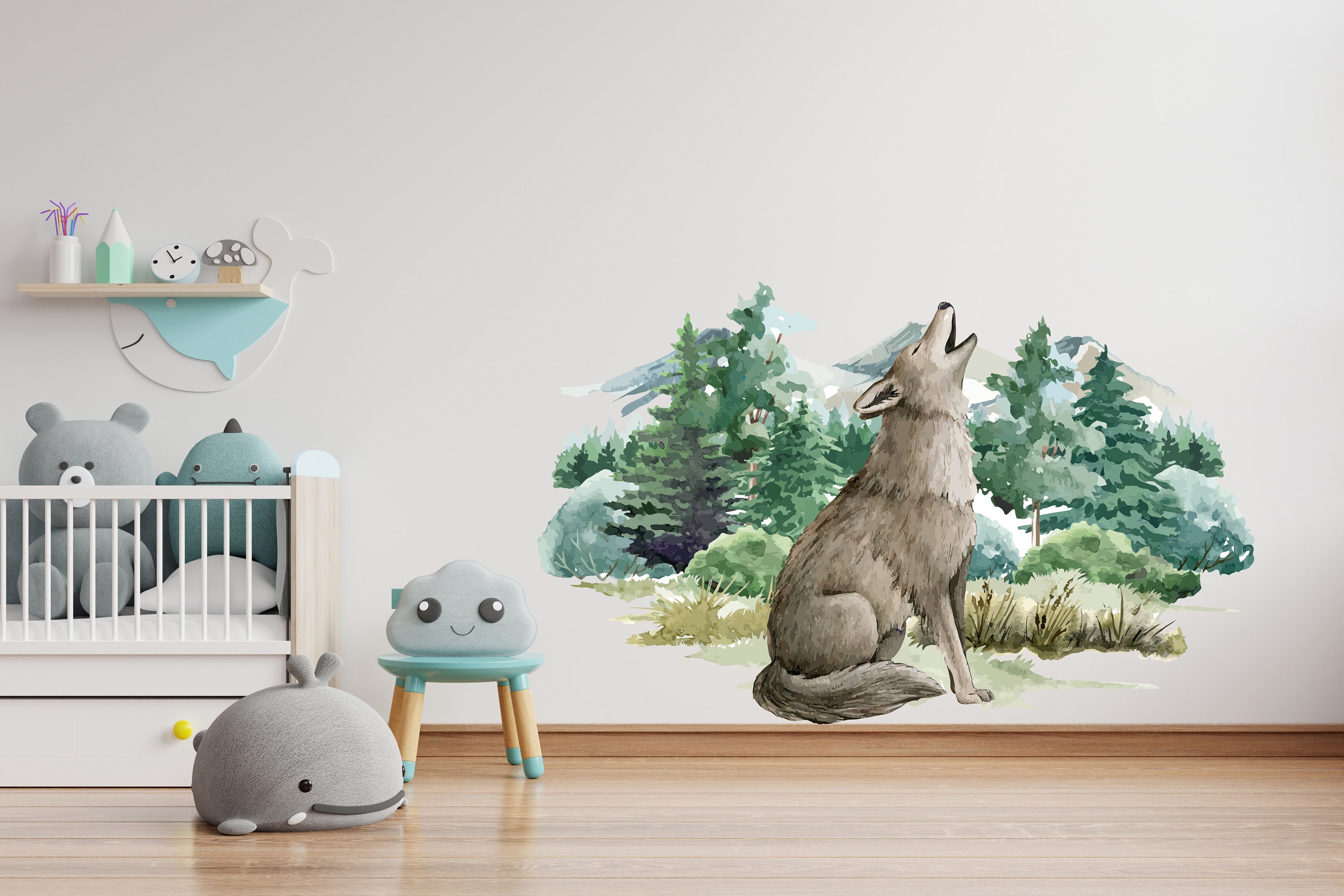 Wolf Wall Decal, Wolf Flower Wall Art, Wolf Head Wall Decor Wolf ...