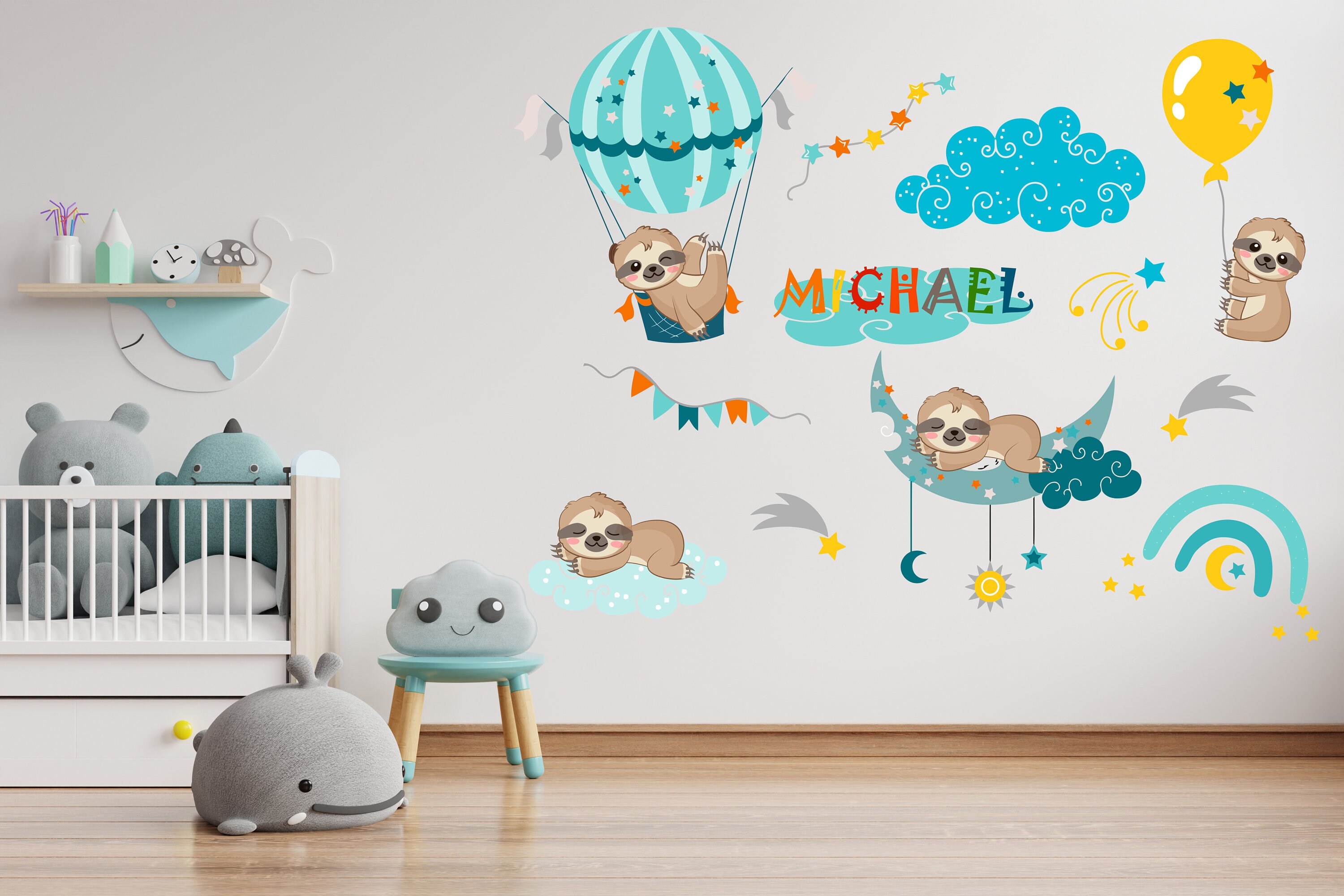 Sloth Wall Decal Custom Nursery Wall Art Rainbow Sloth Decor | Etsy