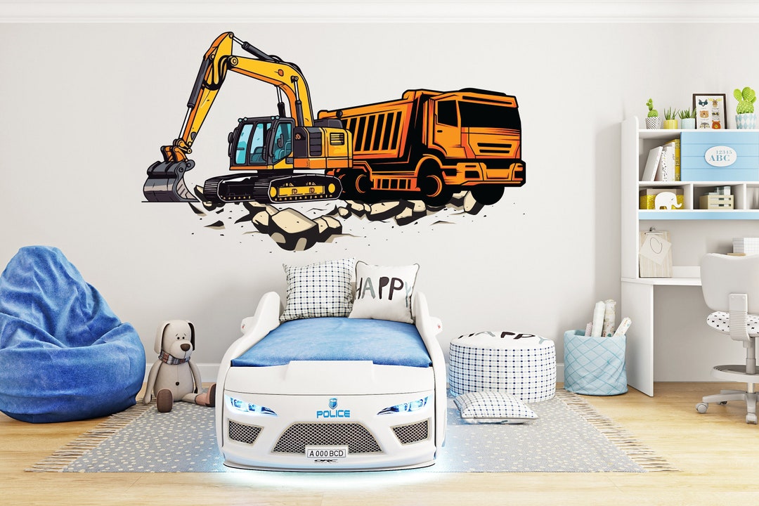 Construction Excavator Wall Decal Heavy Construction Wall Sticker ...