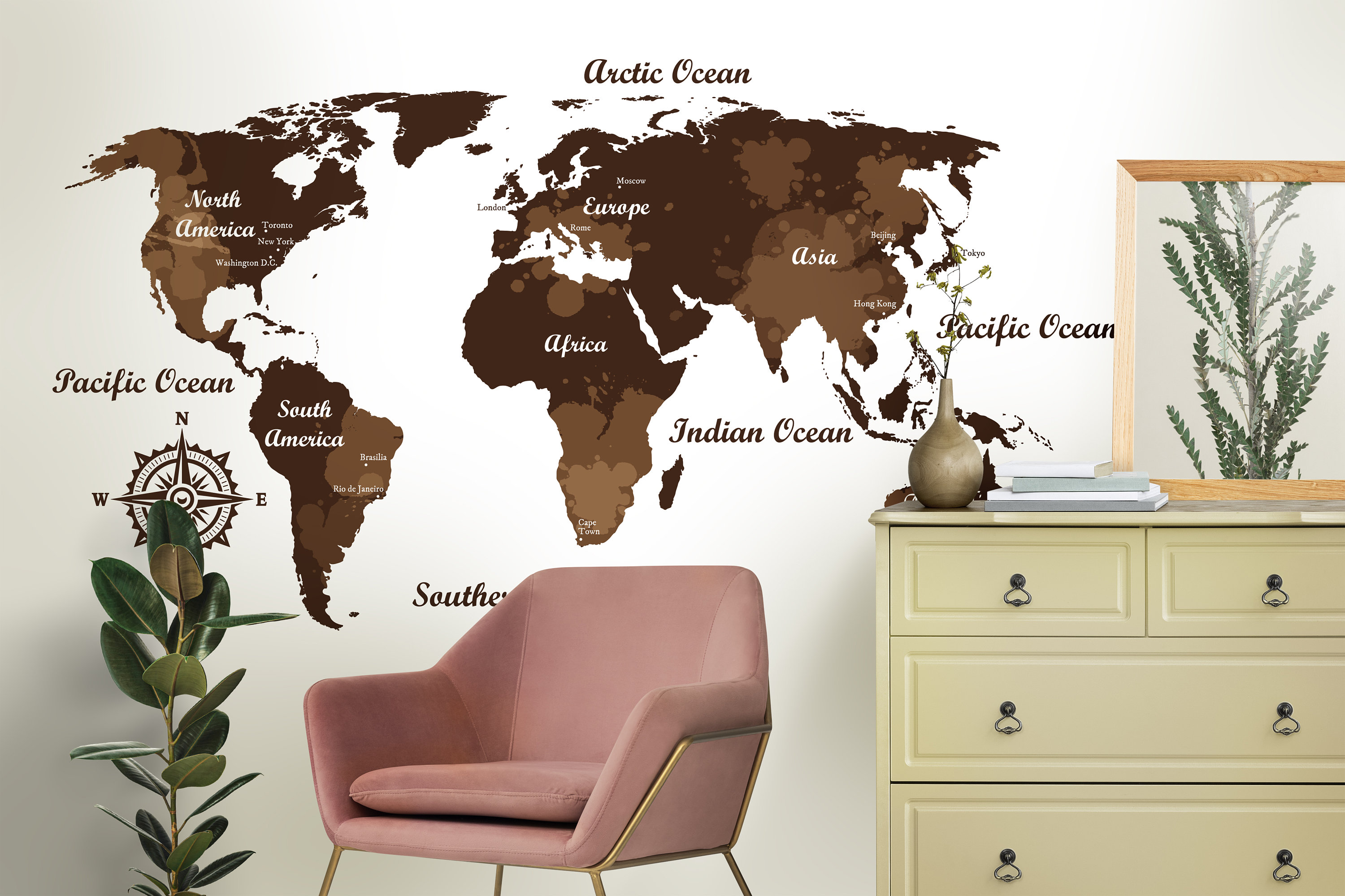 Mapa del mundo Mapa de arte mural Decoración de pared Regalo - Etsy México