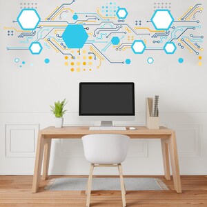 Circuit Board World Map Office Wall Art Decal, Technology Vinyl Wall ...