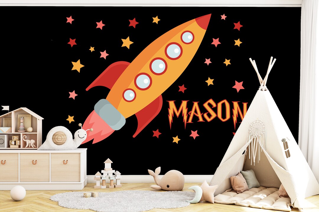 Custom Name Spaceship Wall Decal Personalized Gifts Rocket Wall Decal ...