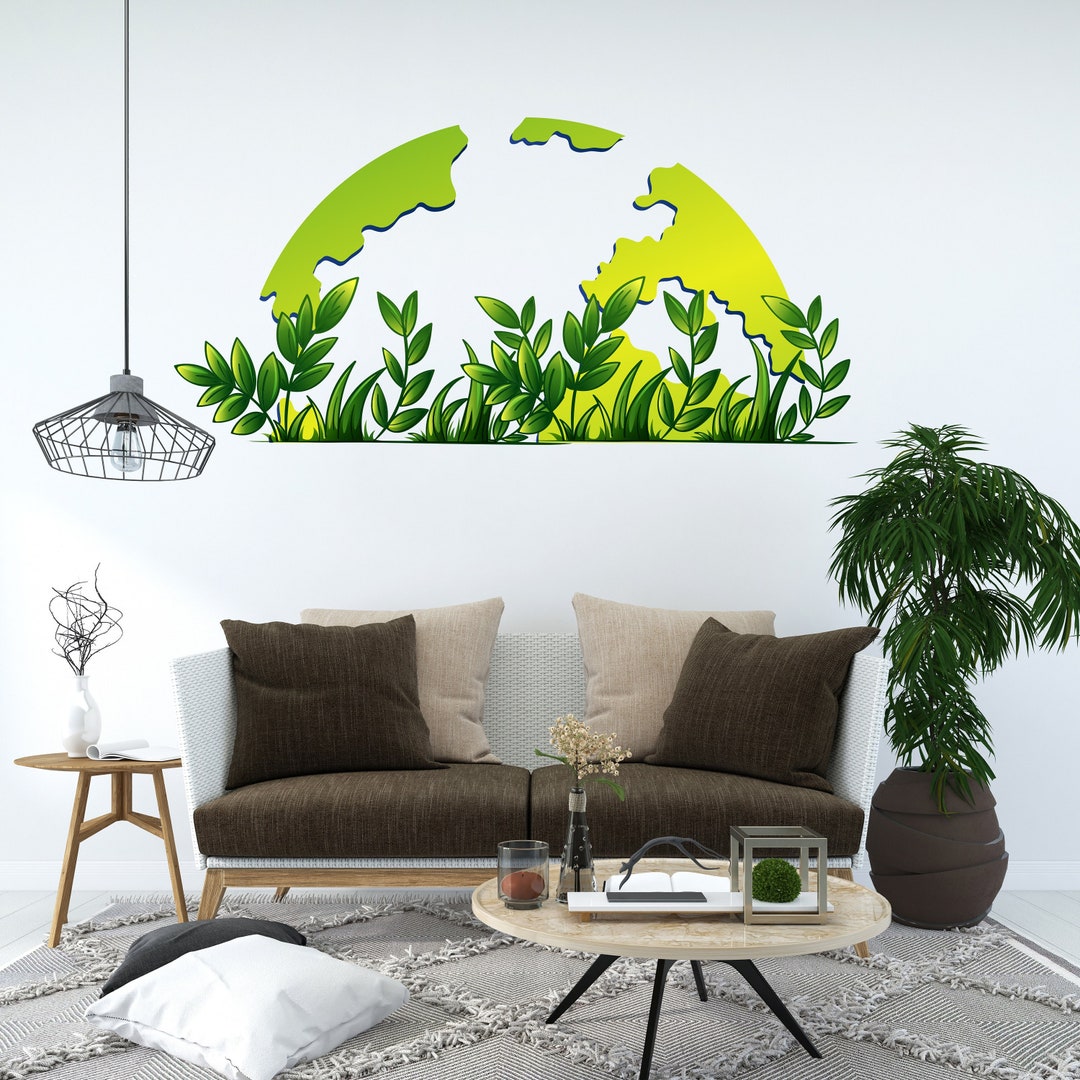 Greenery Planet Earth Decor, World Map Vinyl Sticker Home Office Decor ...