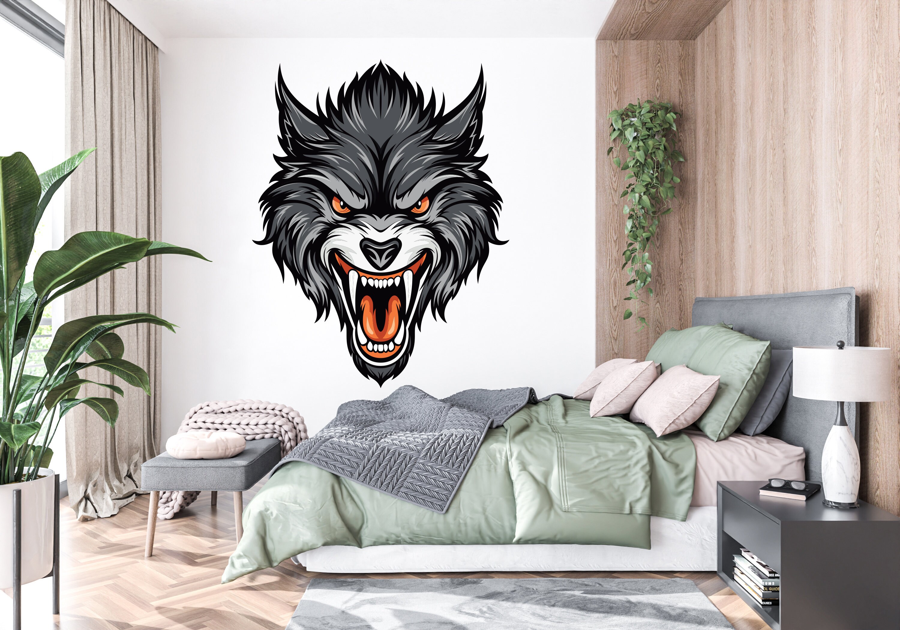 Wolf Wall Decal, Wolf Angry Wall Art, Wolf Head Wall Decor Wolf Wall ...