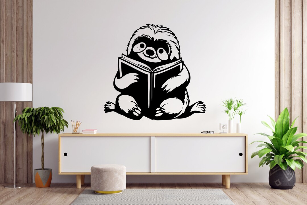 Sloth Reading Wall Decal, Sloth Book Wall Art, Sloth Sleep Mode Wall ...