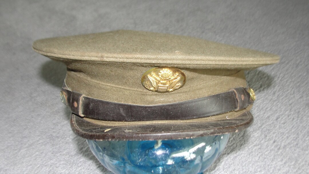 WWII U.S. Army Enlistedman's Visored Khaki-canvas Dress Cap / Hat & Hat ...