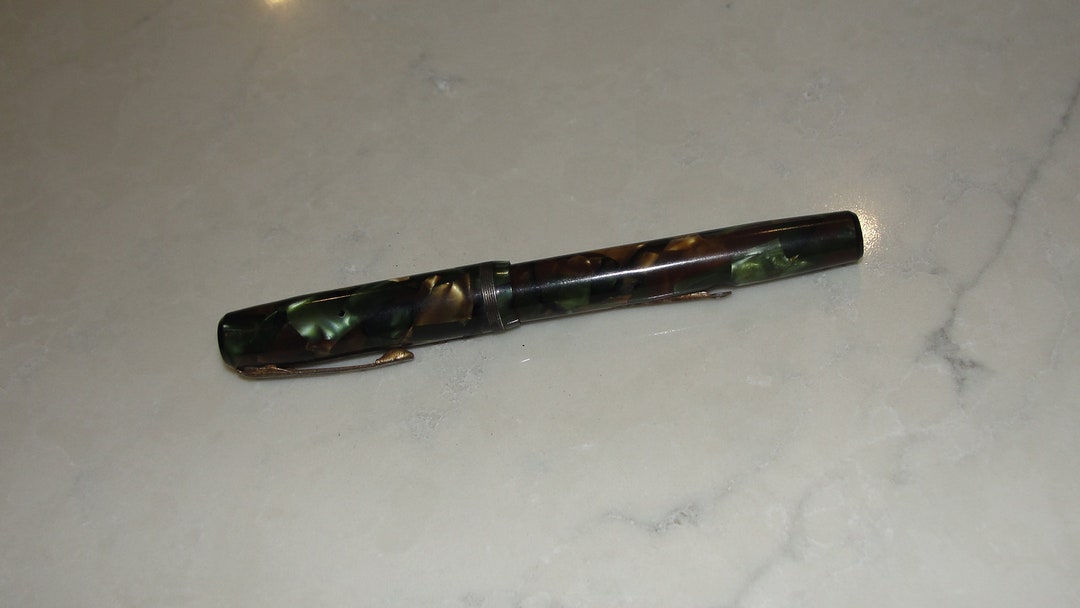 C. 1930's "inkograph" Stylographic Pen in Marbled Gold, Green & Brown ...