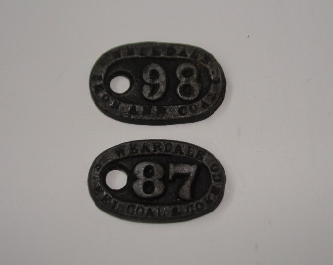 Two 2 Coal Miner's Mine Identication Tags 1800's weardale Coal Co ...