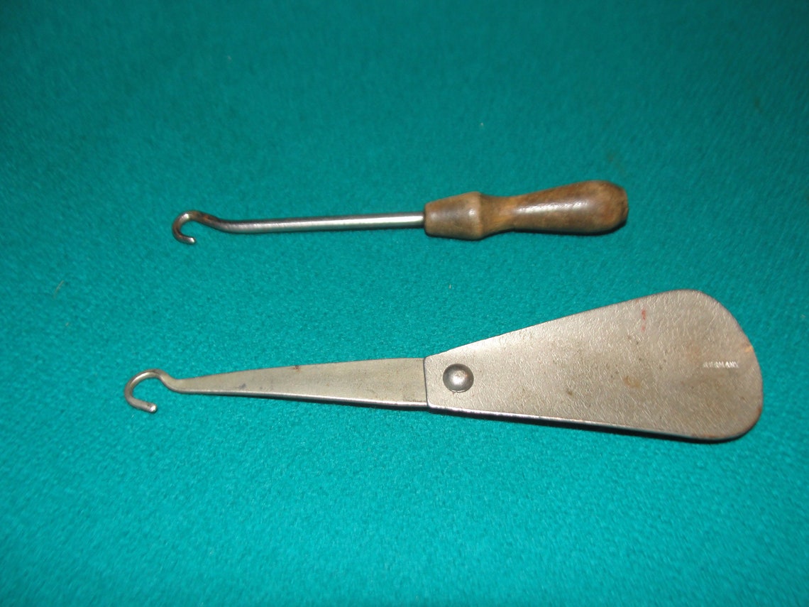 Early Shoehorn / Button Hook Combination & Wood Handled Button - Etsy