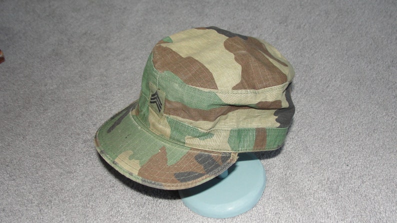 U.S. Army Camo Fatique Soft Cap/hat - Sgt. Rank Insignia @ Crown - Etsy