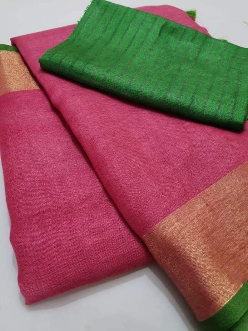Traditional Beautiful 100% Linen Sarees Linen Sari Organic - Etsy