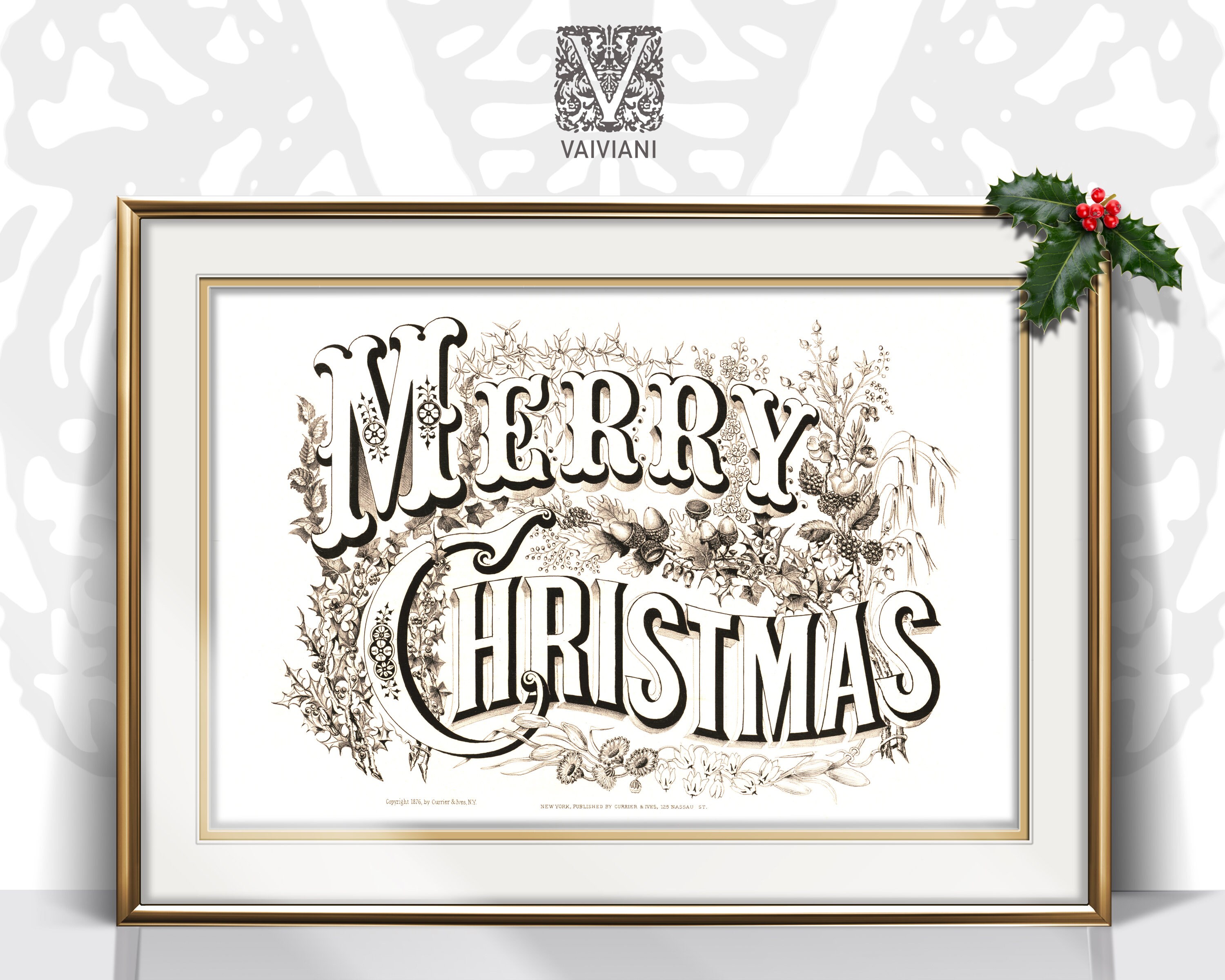 Vintage Merry Christmas Sign Printable Wall Art Antique Print Decor Retro Holiday Greeting ...