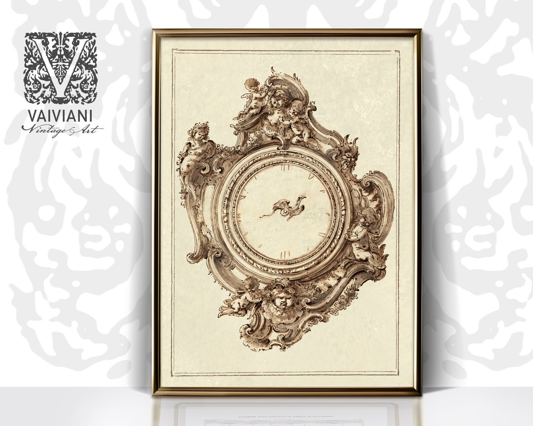 Vintage Clock Etching Print: Sepia Antique Drawing (downloadable) - Etsy