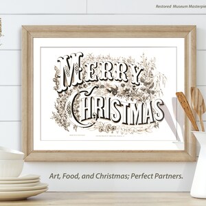 Vintage Merry Christmas Sign Printable Wall Art Antique Print Decor ...