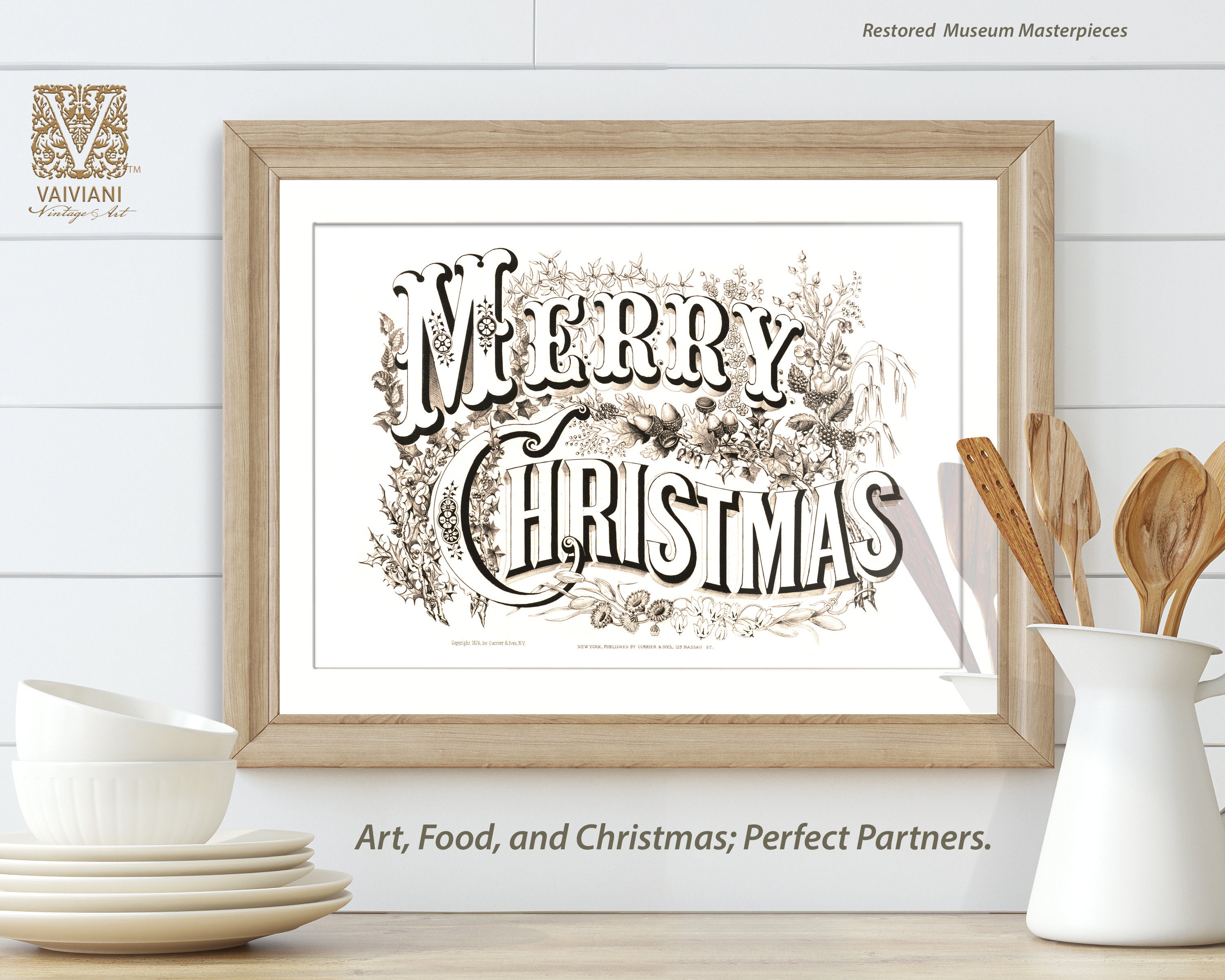 Vintage Merry Christmas Sign Printable Wall Art Antique Print Decor Retro Holiday Greeting ...