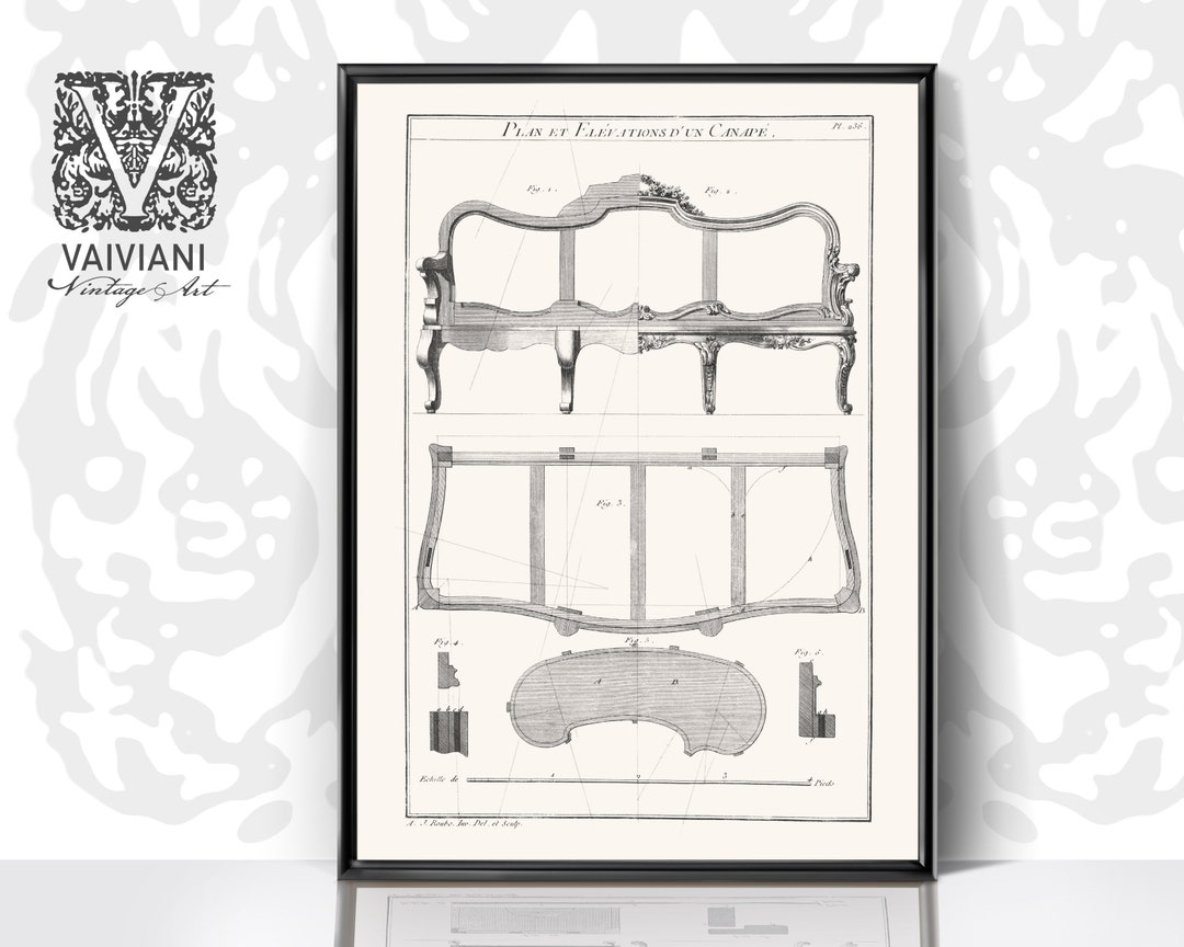Antique Downloadable Furniture Sketch Vintage Couch Drawing Interior ...