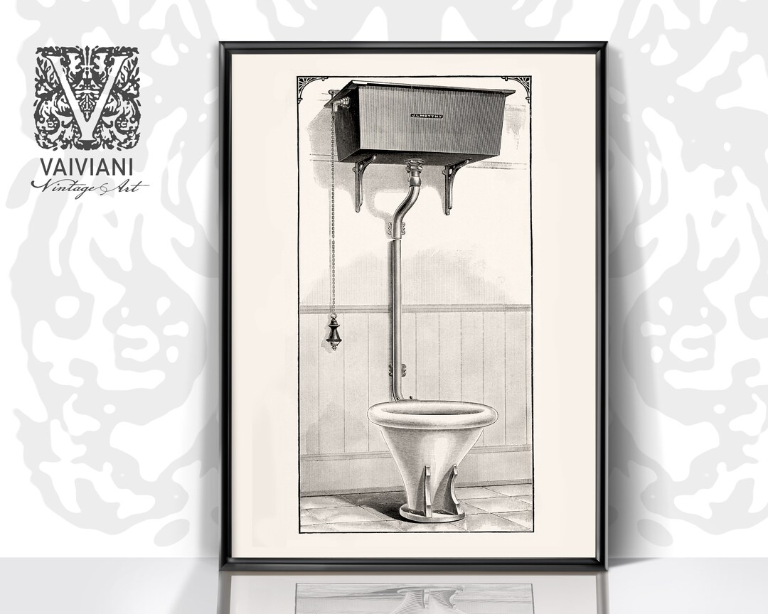 Vintage Toilet Wall Art Printable Antique Bathroom Sketch Apartment ...