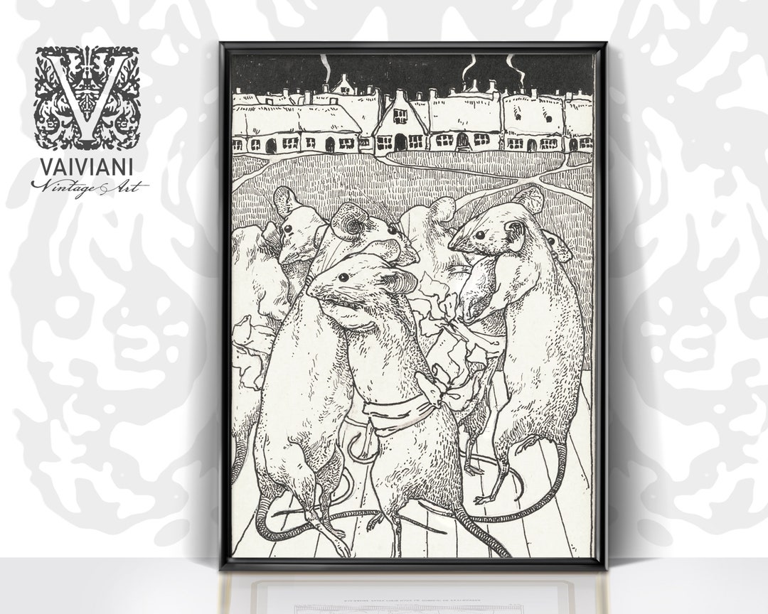 Vintage Rat Portrait Downloadable Rats Wall Art Printable Moody Drawing ...