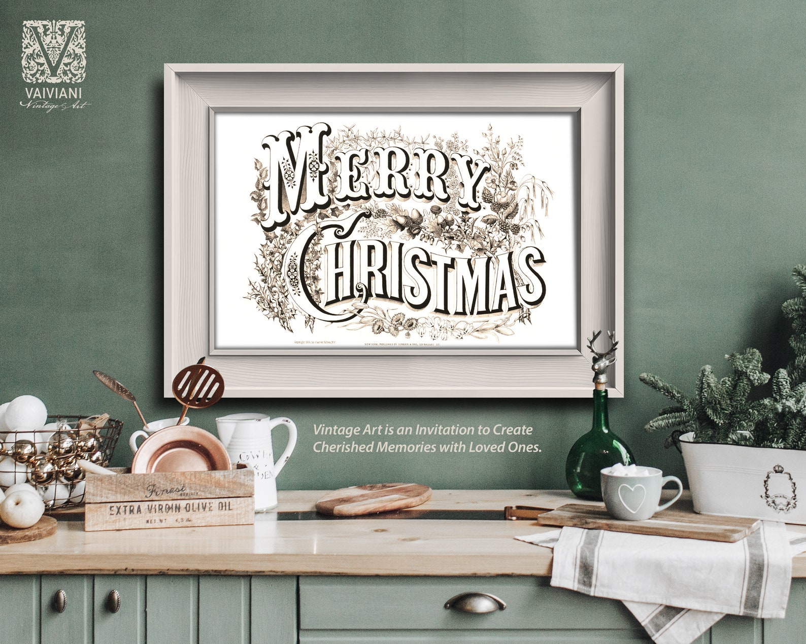 Vintage Merry Christmas Sign Printable Wall Art Antique Print Decor Retro Holiday Greeting ...