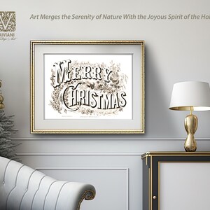 Vintage Merry Christmas Sign Printable Wall Art Antique Print Decor Retro Holiday Greeting ...
