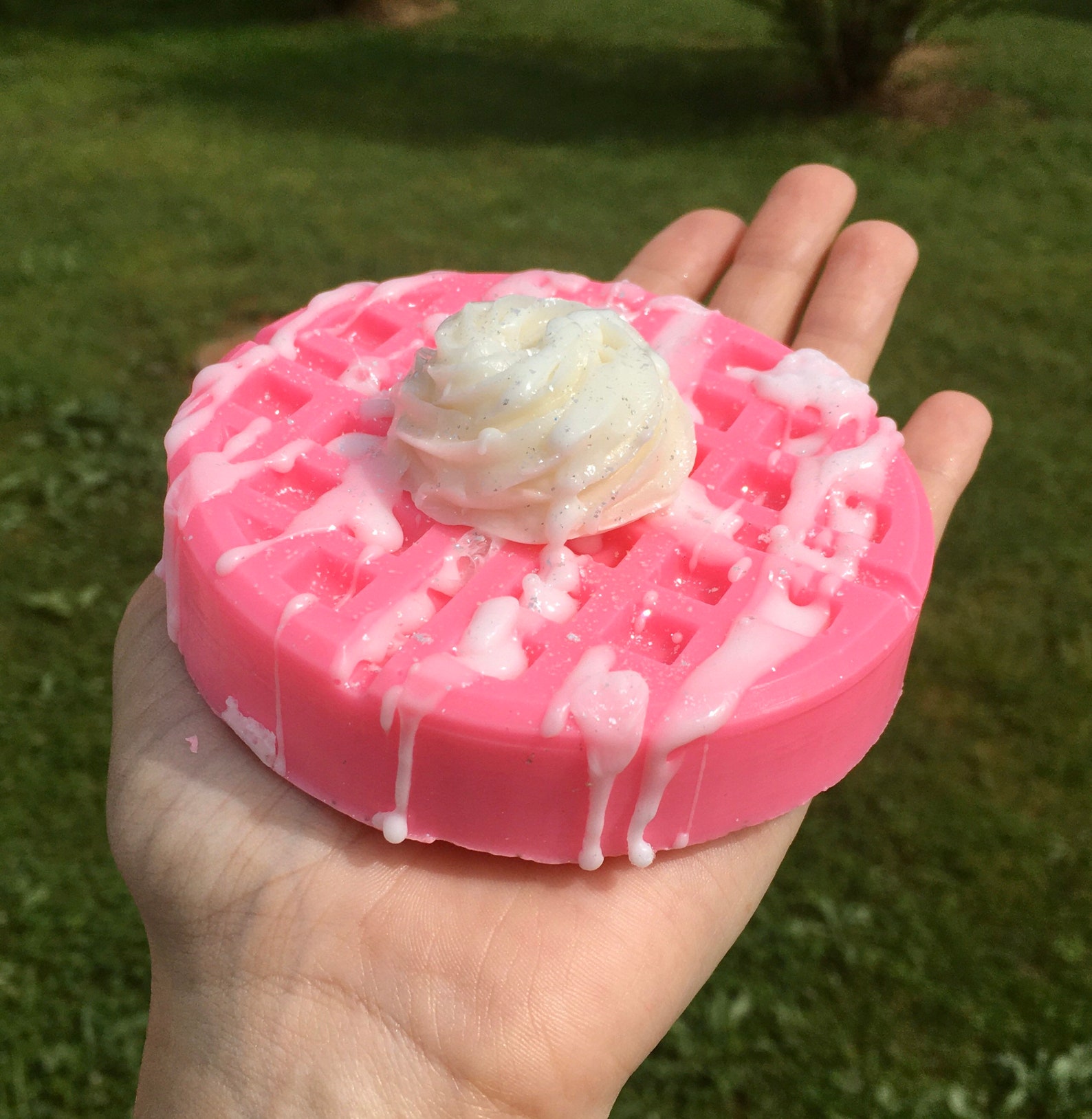 LARGE Strawberries & Creme Pink Waffle Soap Bar - Etsy