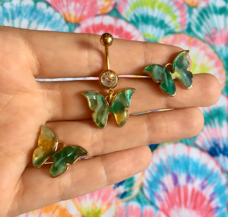 Green Butterfly Belly Button Ring | Etsy