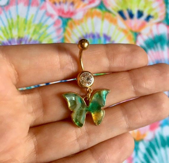 Green Butterfly Belly Button Ring | Etsy