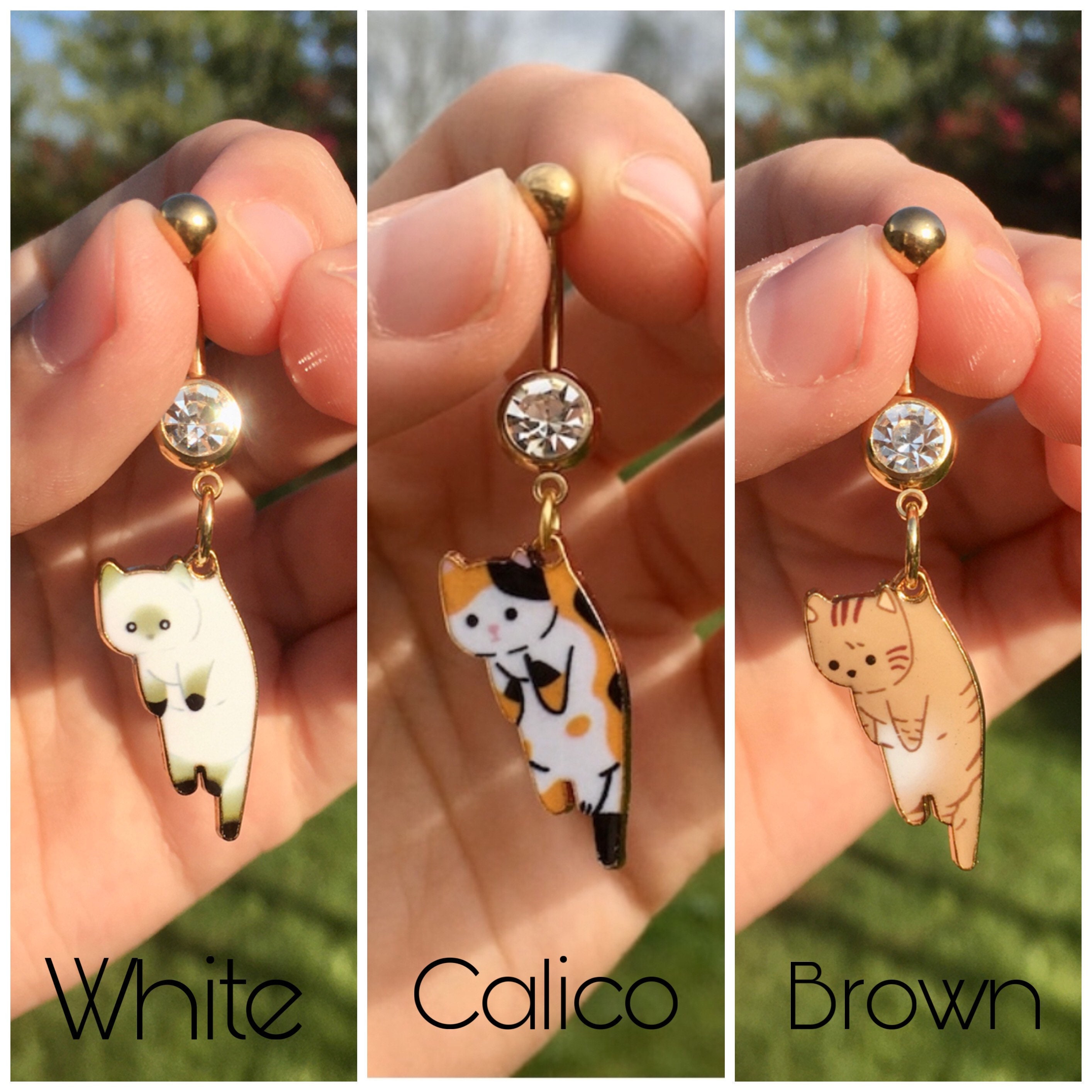 Brown/white/calico Cat Dangle Belly Button Ring - Etsy UK
