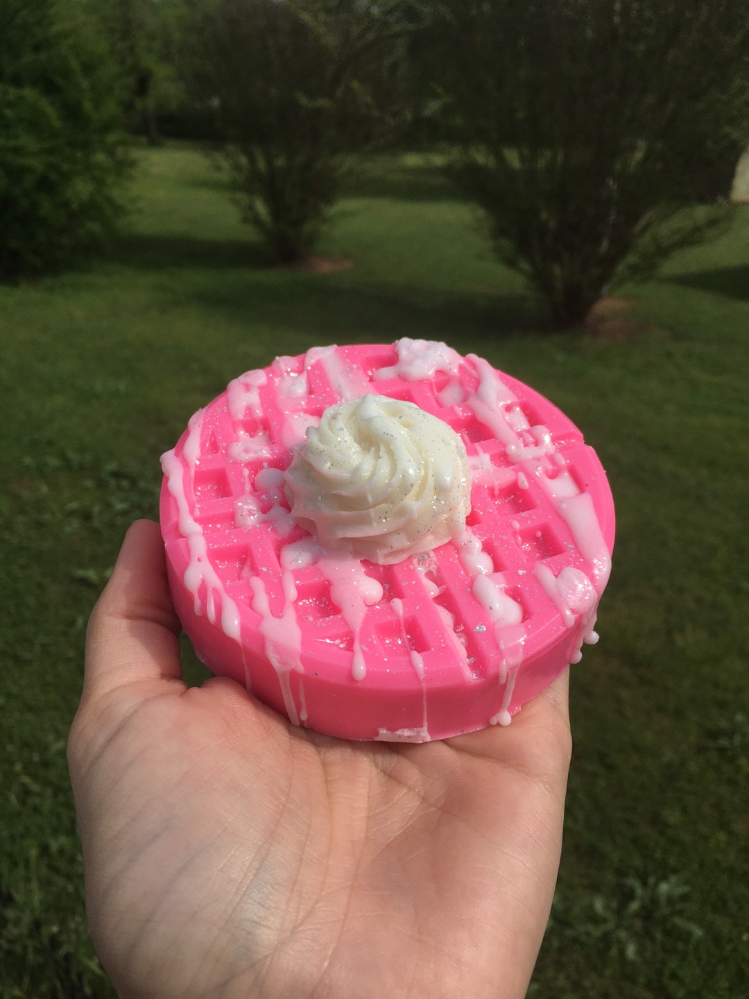 LARGE Strawberries & Creme Pink Waffle Soap Bar - Etsy