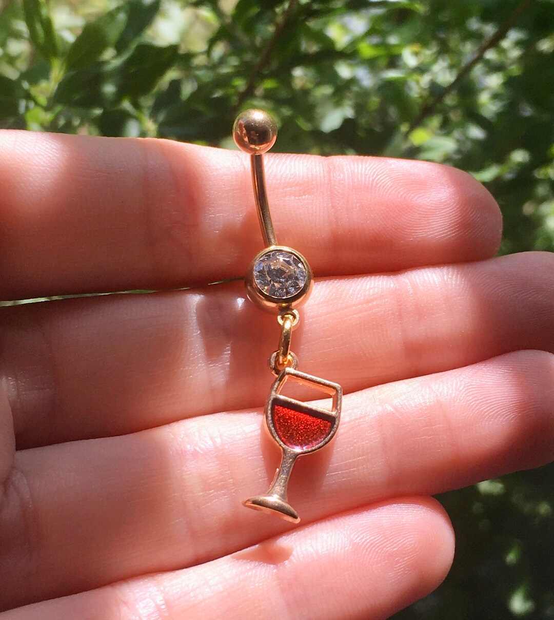 Red Wine Glass Belly Button Ring - Etsy