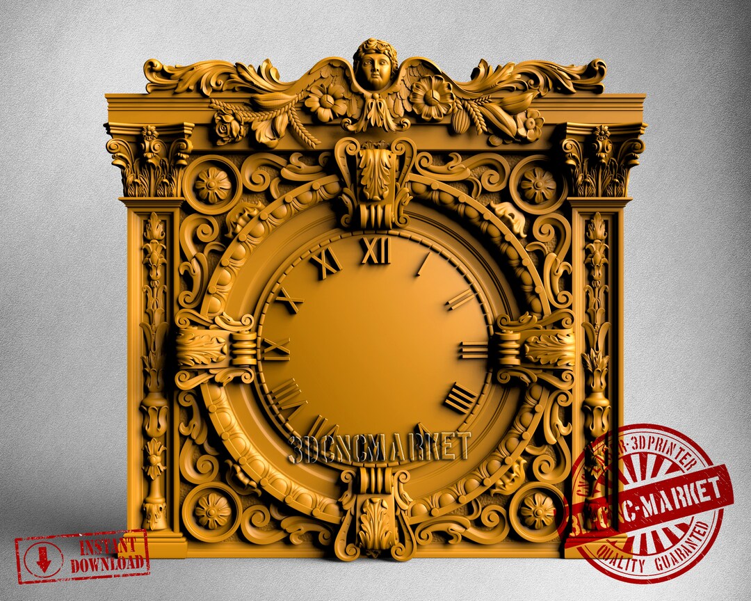 Clock, 3D Stl Model 1289, for CNC Router Engraver, Carving Machine ...