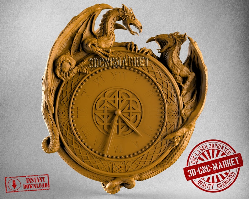 Dragons Clock 3D Stl Model 1248 for CNC Router Engraver - Etsy